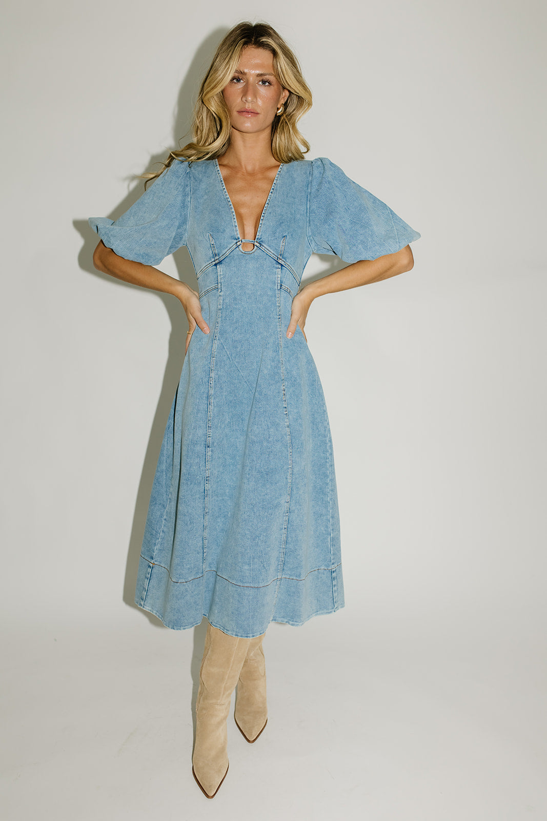 sara beth denim midi dress *restocked* – shop zoco