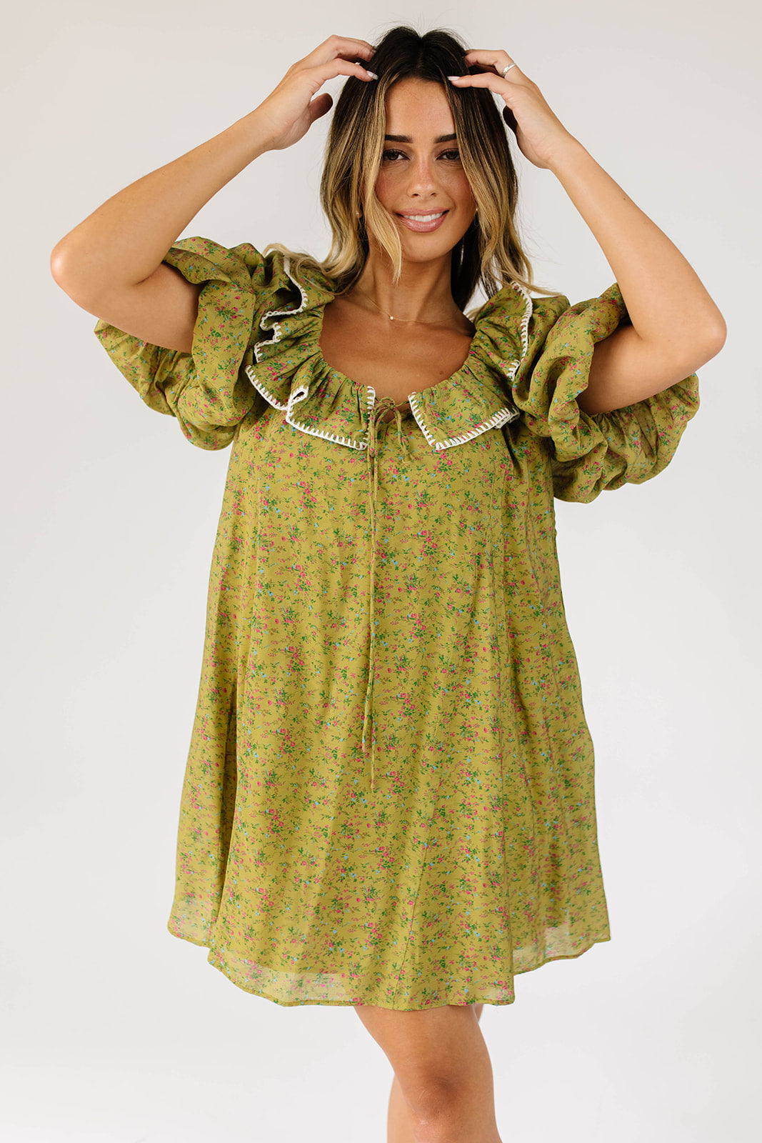 mini good luck puff sleeve dress // green floral *zoco exclusive ...