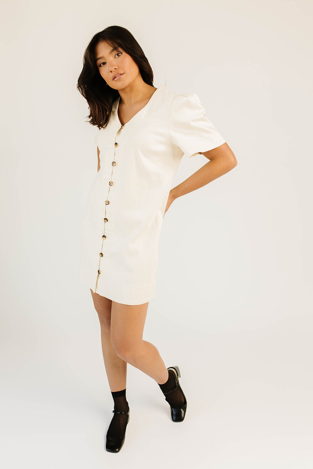 hazel button dress // cream denim *zoco exclusive* – shop zoco