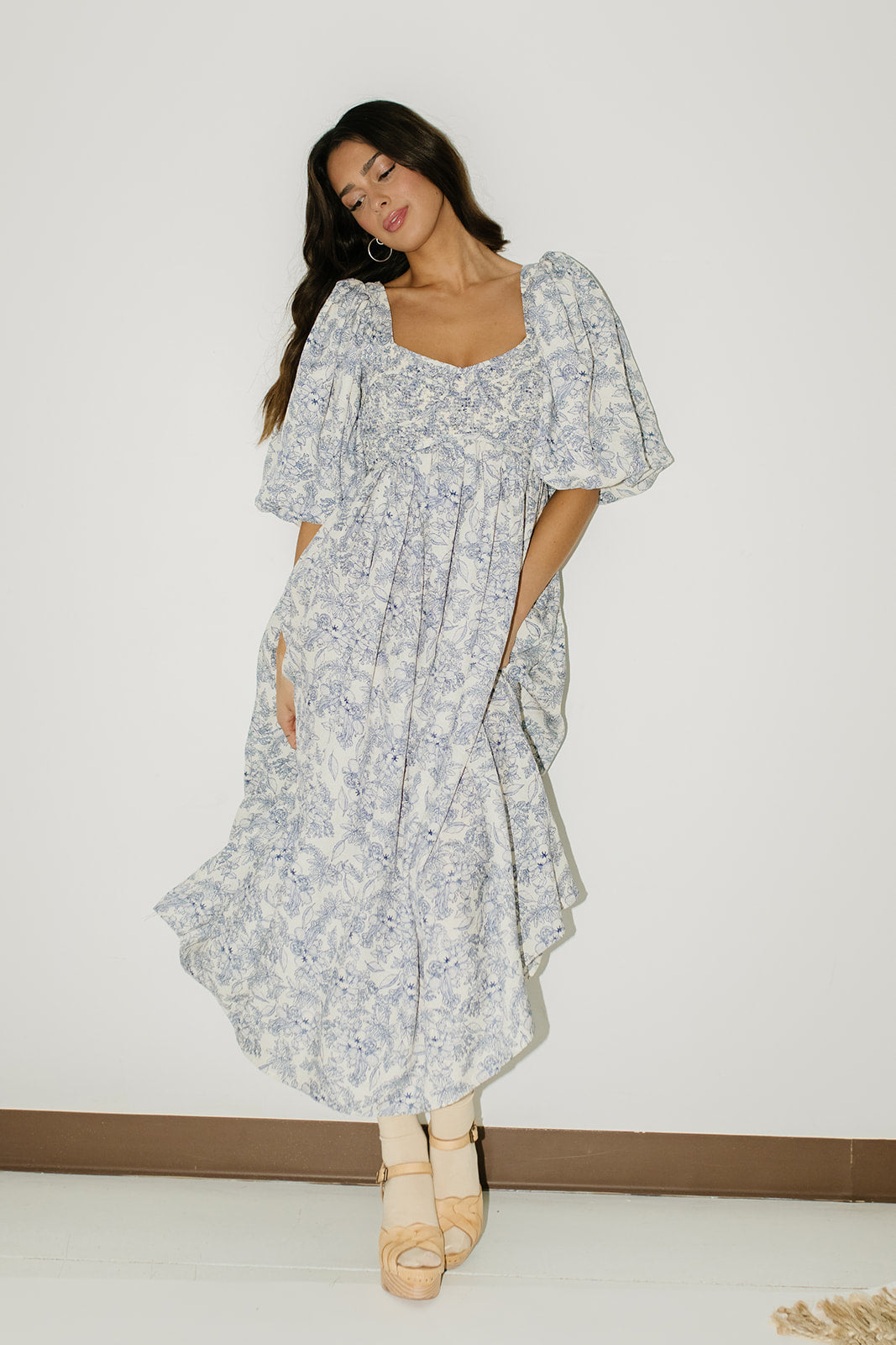 gala midi dress // blue fruit floral *zoco exclusive* – shop zoco
